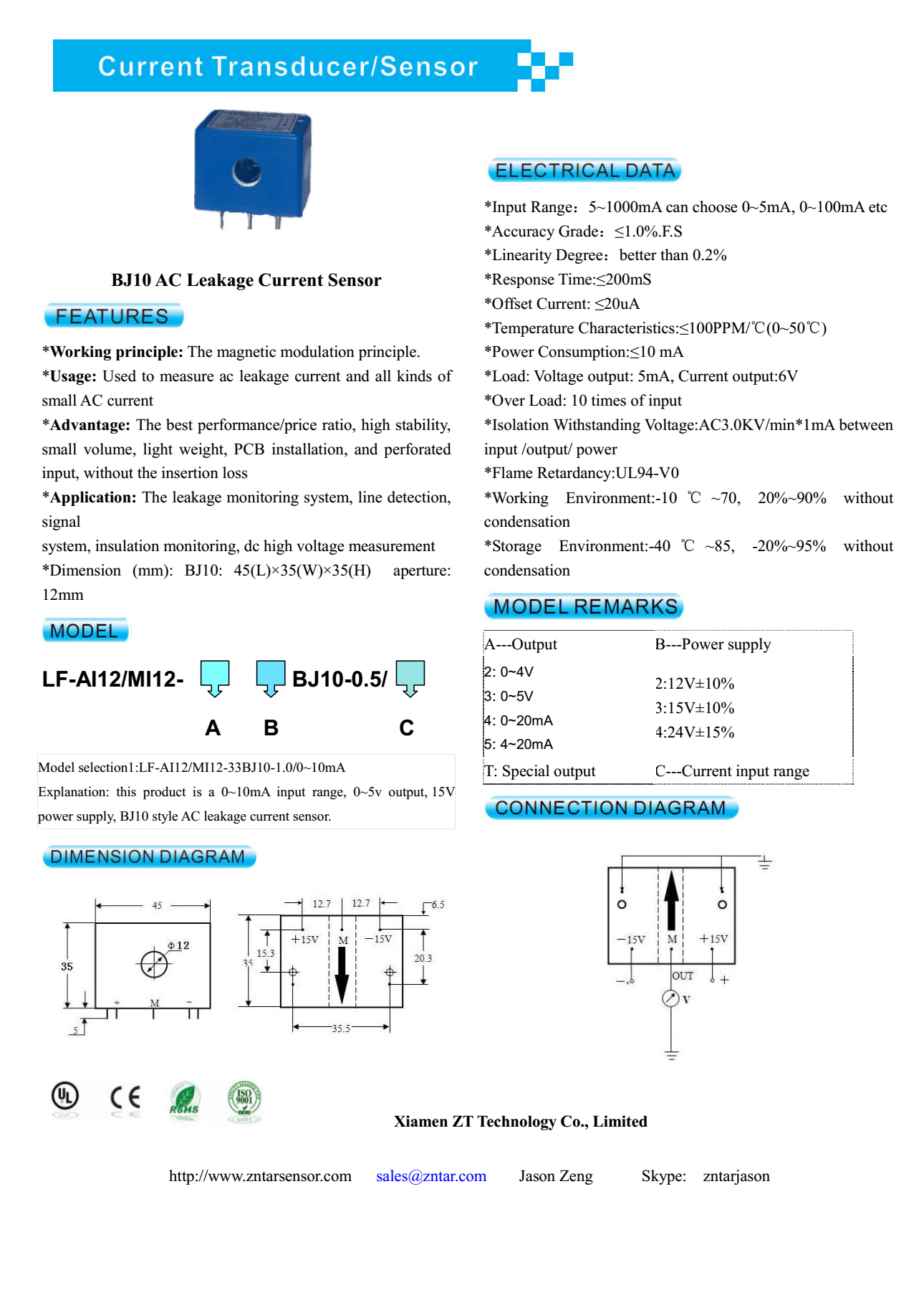 BJ10 AC Leakage current sensor